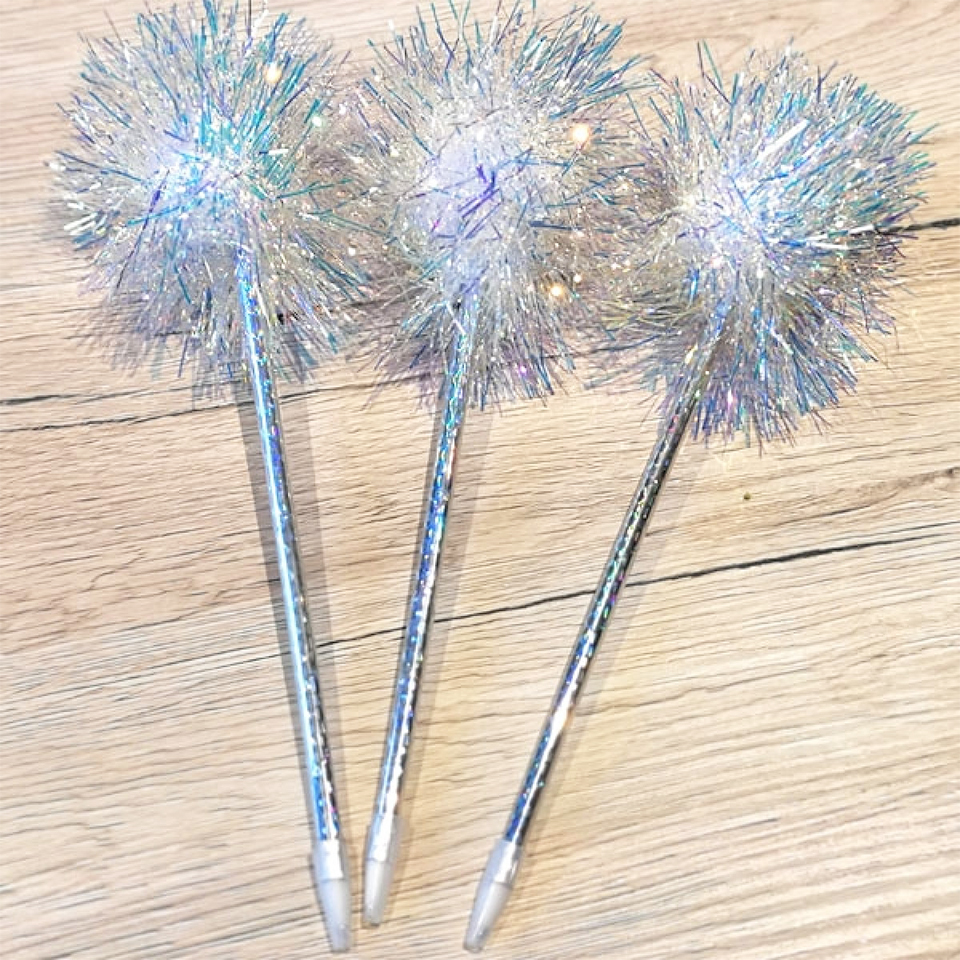 White coloured plastic pen, glitter Pom Pom, ca. 22 cm - BEST FOR Life ...
