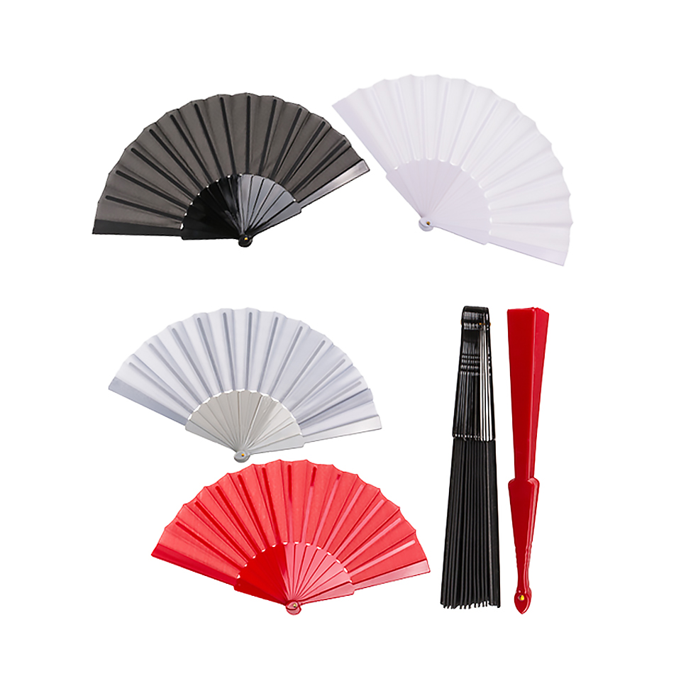 Plastic fan, uni, ca. 23 x 40 cm, 4 colours ass., 24 pcs. per display ...