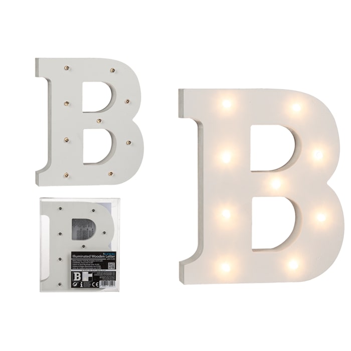 Illuminated wooden letter B, with 9 LED, ca. 16 cm, for 2 micro ...