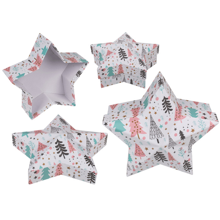 White star shaped gift box, mint/pink Fir trees, ca. 20 x 19,3 x 8,7 cm ...