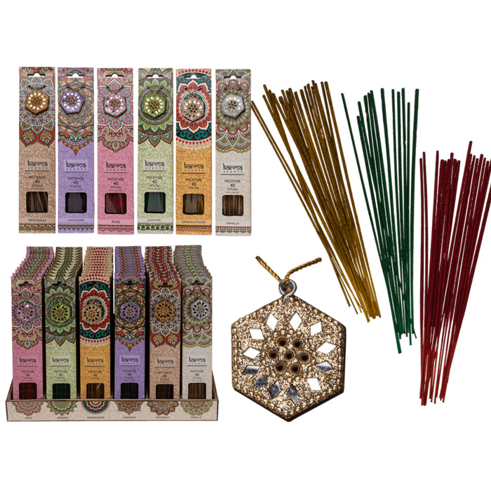 Incense sticks, Karma, with decorative holder, 6 ass. 40 pcs. per set ...