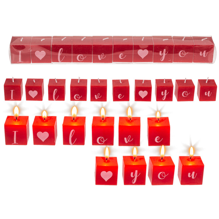 Square candles with letters, I kove you - BEST FOR Life Philosophy